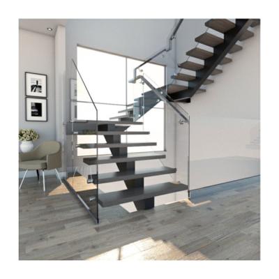 China Hotel used wooden tread staircase mono stringer straight stairway wood tread for sale