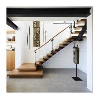 China Hotel used wooden tread staircase mono stringer straight stairway wood tread for sale