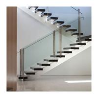 China Library indoor glass wooden stairs single stringer straight staircase wooden for sale