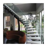 China Library indoor glass wooden stairs single stringer straight staircase wooden for sale