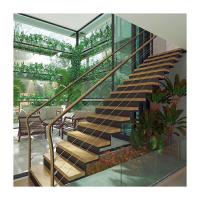 China Factory wholesale indoor mild steel wood stairs single beam straight glass wood stairs for sale