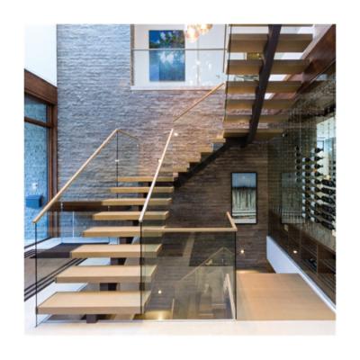 China Factory direct sales metal wood stairs unique keel modern steel wood straight stairs for sale