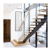 China Factory direct sales metal wood stairs unique keel modern steel wood straight stairs for sale
