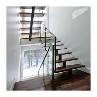 China Department iron wood stairs central stringer indoor wood straight staircase for sale