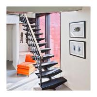 China Department iron wood stairs central stringer indoor wood straight staircase for sale