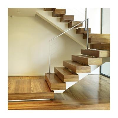 China Factory direct stainless steel wood stair unique keel steel solid wood straight staircase for sale