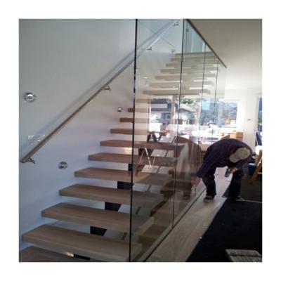 China House project customize wood stair railing one beam straight floating glass wood stairs for sale