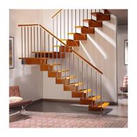 China House project customize wood stair railing one beam straight floating glass wood stairs for sale