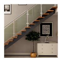China House project customize wood stair railing one beam straight floating glass wood stairs for sale