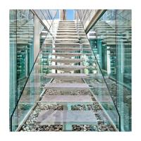 China House project customize wood stair railing one beam straight floating glass wood stairs for sale