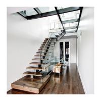 China Made in China steel wood stairs single stringer indoor wood straight stairs tread for sale