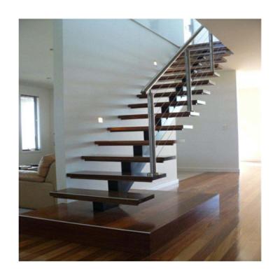 China Condominium wood stair design mono keel modern straight steel wood staircase for sale