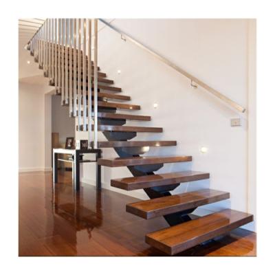 China Manufacturer wood stair edging single keel l shape straight wood steel stairs for sale