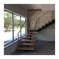 China Residential l shaped wood staircase single stringer wooden steps' straight stair for sale