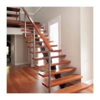 China Factory supplying wood stair brackets central stringer wood residential straight stairs for sale