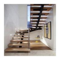 China Factory price wooden stair railing mono stringer wood straight stiarcase for sale