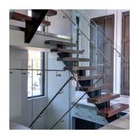China Factory price wooden stair railing mono stringer wood straight stiarcase for sale