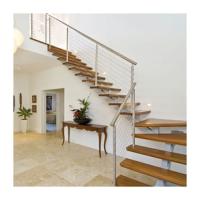 China Library iron wood stair mono beam wood straight house stairway for sale