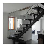 China Library iron wood stair mono beam wood straight house stairway for sale