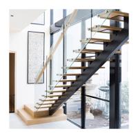 China Library iron wood stair mono beam wood straight house stairway for sale