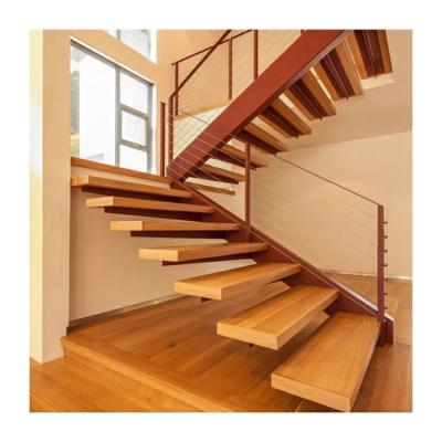 China Factory wholesale folding wood stairs single keel wood tread straight stairs for sale