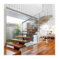 China China manufacturer space-saving wood stair mono stringer steel wooden straight staircase for sale