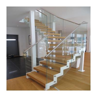 China Art gallery metal straight staircase decorative wooden stairs for sale