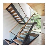 China Art gallery metal straight staircase decorative wooden stairs for sale