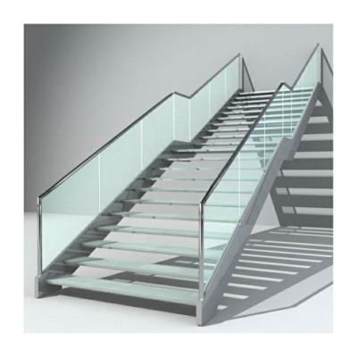 China Bespoke staircase indoor office tempered glass stairs glass railing for straight staircase for sale