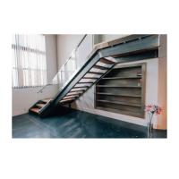 China Good selling straight staircase construction steel wood staircase stairs for sale