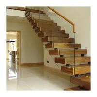 China Good selling straight staircase construction steel wood staircase stairs for sale