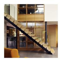 China Modern design stainless steel straight staircase led rubber wood box tread stairs for sale