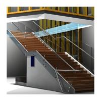 China Modern design stainless steel straight staircase led rubber wood box tread stairs for sale