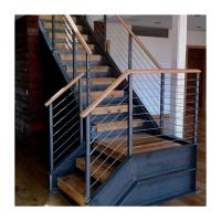 China Modern design stainless steel straight staircase led rubber wood box tread stairs for sale