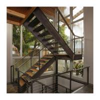 China Original factory interior straight staircase steel support wood tread Stairs for sale