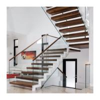 China Original factory interior straight staircase steel support wood tread Stairs for sale