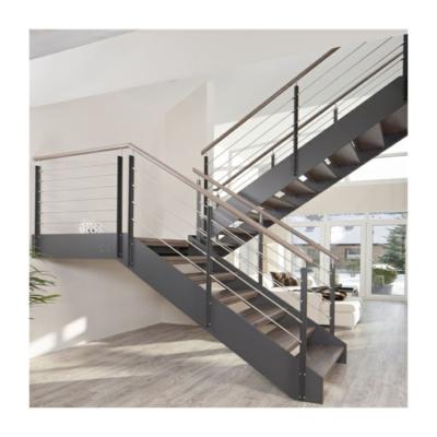 China Original factory l-shape straight staircase wood tread stairs for sale