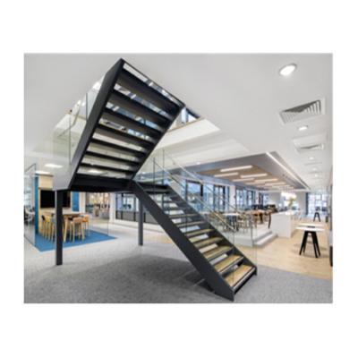 China Excellent quality prefab metal loft straight staircase cable railing outdoor wood stairs for sale