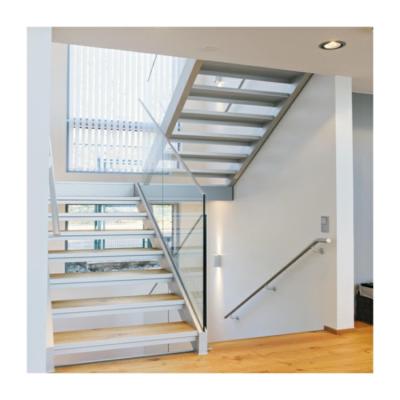 China Beautiful shape double stringer straight staircase special led light wood tread stairs for sale