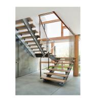 China Beautiful shape double stringer straight staircase special led light wood tread stairs for sale