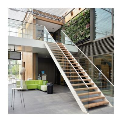 China Factory direct wrought iron straight staircase toughened black wooden post stairs for sale