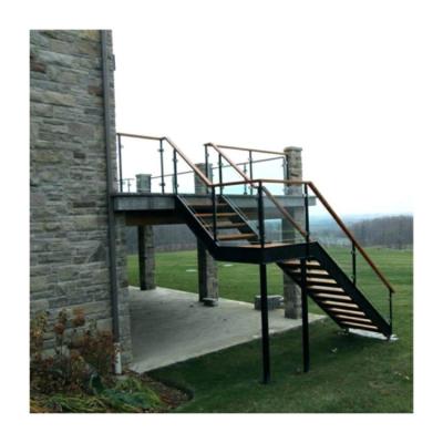 China New design rod railing straight staircases pretty wooden tread stairs for sale