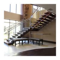 China Beautiful shape house straight staircase decorative steel wood stairs for sale