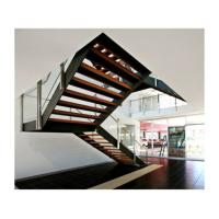China Museum modern simple design straight staircase residential steel wood stairs for sale