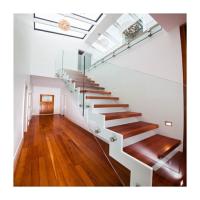 China Museum modern simple design straight staircase residential steel wood stairs for sale