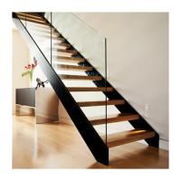China Manufacturer double beam straight staircase steel oak wood stairs for sale