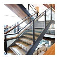 China Manufacturer double beam straight staircase steel oak wood stairs for sale