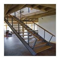 China Quality service modern indoor straight staircase loft steel wood stairs for sale