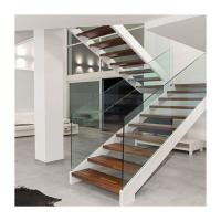 China Department glass straight stairs design outdoor wood stairs for sale