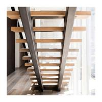 China Fashion design decorative straight staircase tempered glass railing wood stairs for sale
